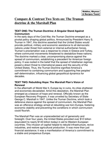 GCSE & IGCSE English: Compare & Contrast: The Truman Doctrine vs. The ...