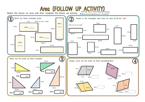 Area Worksheet (FOLLOW UP ACTIVITY) Year 5 / Year 6 | Teaching Resources