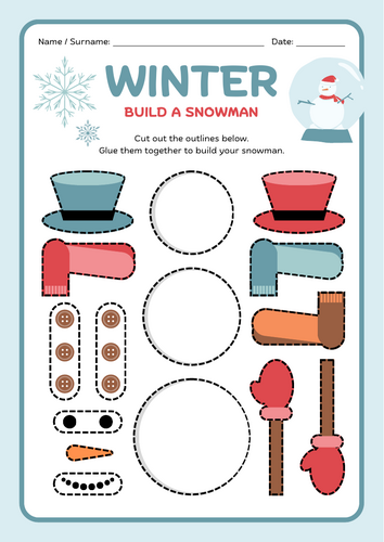 Snowman Cut and paste Worksheet | Teaching Resources