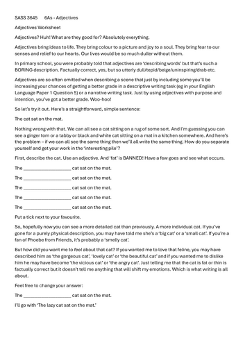 Adjectives Worksheet - GCSE Intervention | Teaching Resources