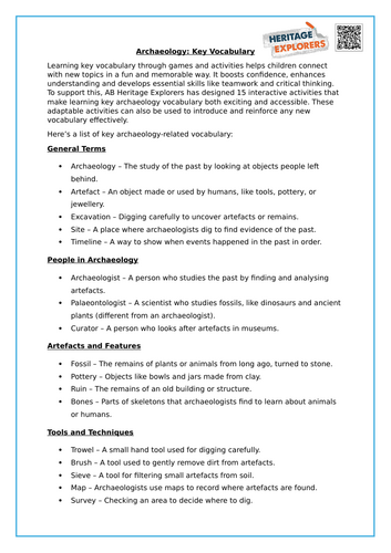 Archaeology: Key Vocabulary | Teaching Resources