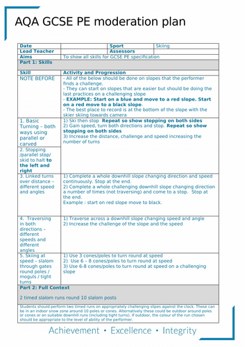 AQA GCSE PE Moderation Plans | Teaching Resources