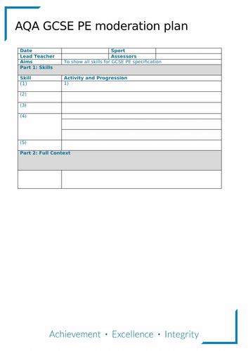 AQA GCSE PE Moderation Plans | Teaching Resources