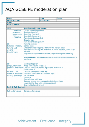 AQA GCSE PE Moderation Plans | Teaching Resources