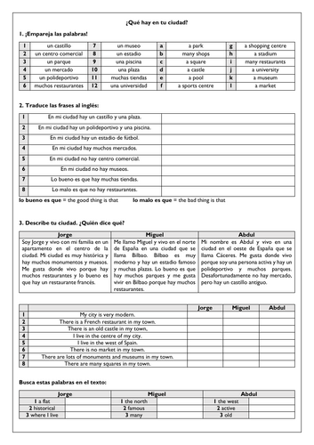 Viva 1 My Town / Where I live - Mi ciudad (7 worksheets) Spanish KS3 ...