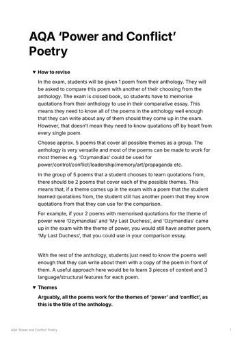 AQA Power and Conflict Poetry Pack: Complete GCSE Resource Bundle ...