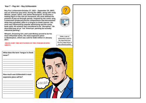 Roy Lichtenstein worksheet | Teaching Resources