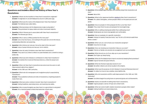 History of New Year’s Resolutions. Text and 30 Questions. | Teaching ...