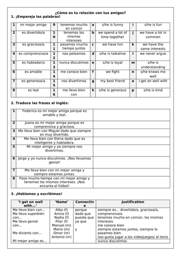 Friends - Mis amigos - Spanish GCSE (4 Worksheets) | Teaching Resources