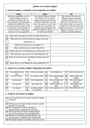 Friends - Mis amigos - Spanish GCSE (4 Worksheets) | Teaching Resources