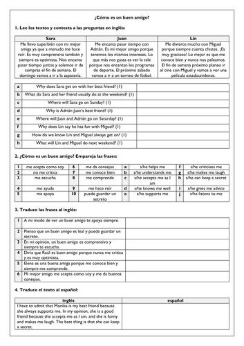 Friends - Mis amigos - Spanish GCSE (4 Worksheets) | Teaching Resources