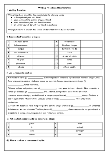 Friends - Mis amigos - Spanish GCSE (4 Worksheets) | Teaching Resources