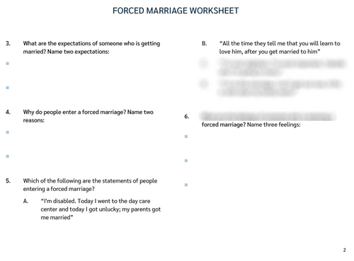 Forced Marriage Worksheet and Lesson Plan (US) | Teaching Resources