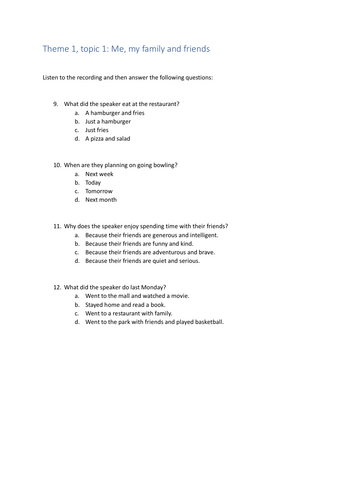 GCSE Spanish Listening Skills; Me, my family and friends 01 | Teaching ...