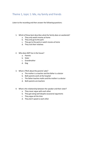 GCSE Spanish Listening Skills; Me, my family and friends 01 | Teaching ...