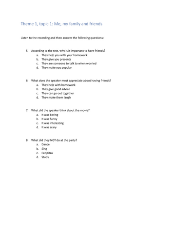 GCSE Spanish Listening Skills; Me, my family and friends 01 | Teaching ...