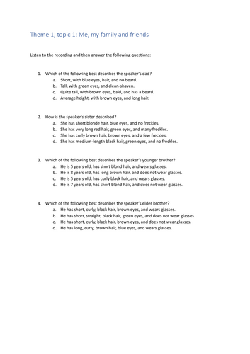 GCSE Spanish Listening Skills; Me, my family and friends 02 | Teaching ...