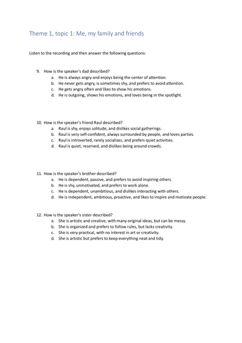 GCSE Spanish Listening Skills; Me, my family and friends 02 | Teaching ...