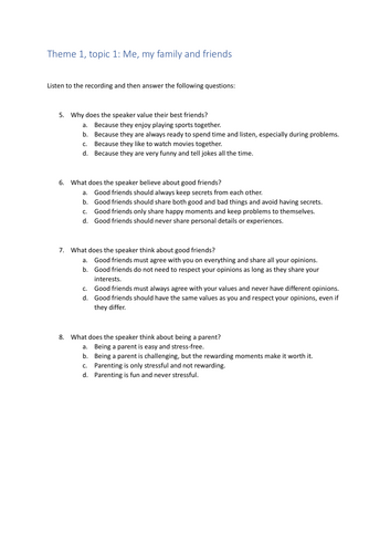 GCSE Spanish Listening Skills; Me, my family and friends 02 | Teaching ...