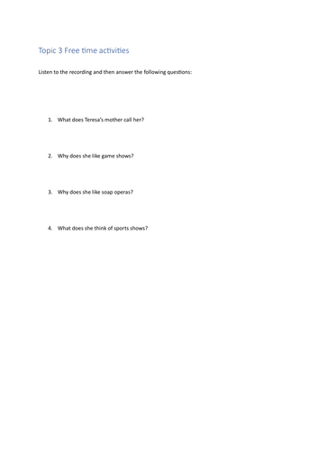 GCSE Spanish Listening skills; Free time activities 01 | Teaching Resources