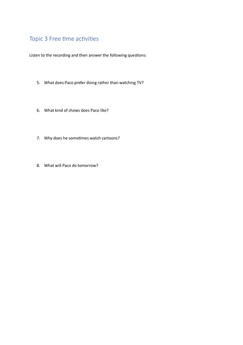 GCSE Spanish Listening skills; Free time activities 01 | Teaching Resources