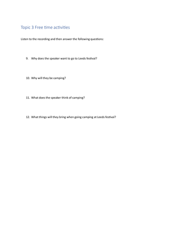 GCSE Spanish Listening skills; Free time activities 02 | Teaching Resources