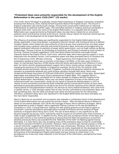 AQA A-Level History Tudors Exemplar A* Response | Teaching Resources