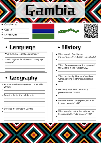 Country Study Worksheets on Gambia - Western Africa | Teaching Resources