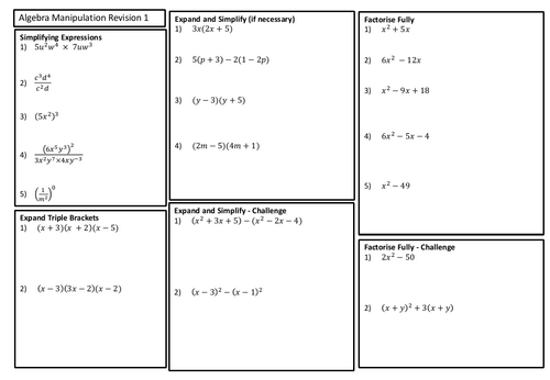 GCSE Higher Maths Revision Sheet - Algebra Manipulation | Teaching ...