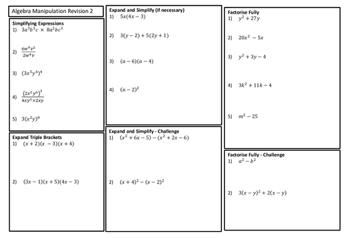 GCSE Higher Maths Revision Sheet - Algebra Manipulation | Teaching ...