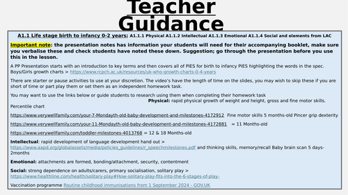 AAQ BTEC Health & Social Care Unit 1 HLD A1. Infancy C1.C2.C3 0-2 years | Teaching Resources