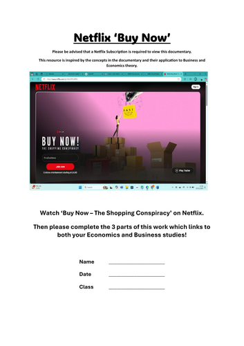 Netflix 'Buy Now' A shopping conspiracy worksheet | Teaching Resources