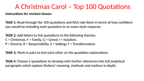 A Christmas Carol Quotation Revision | Teaching Resources