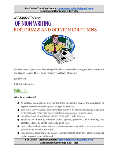 FEATURES AND WRITING OF EDITORIALS AND OPINION COLUMNS: CAIE AS ENGLISH ...