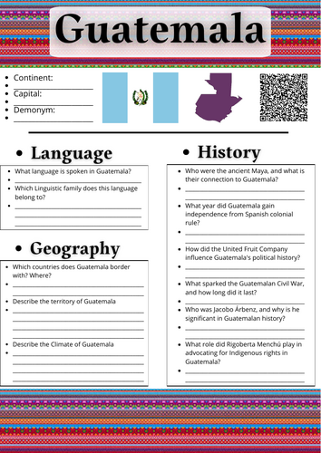 Country Study Worksheets on Guatemala - Central America | Teaching ...