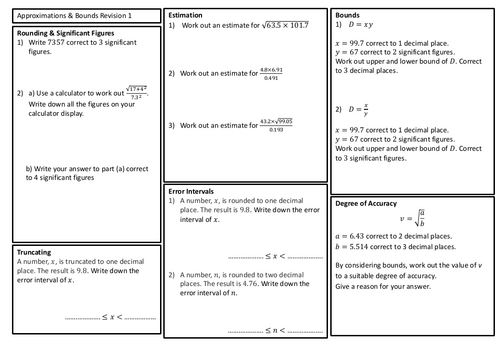 GCSE Higher Maths Revision Sheet - Approximations & Bounds | Teaching ...