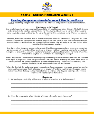 21. Year 3- Reading Comprehension & Prepositions | Teaching Resources