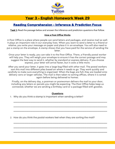 29. Year 3 - Reading Comprehension & Apostrophes for Singular ...