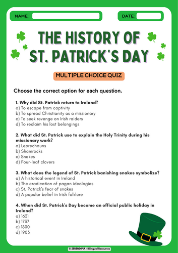 History of St. Patrick's Day | READING + WRITING PROMPTS | Middle ...