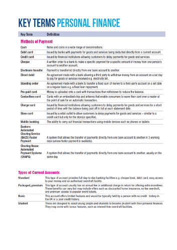 BTEC Business - Unit 3 Personal and Business Finance EXAM Revision ...