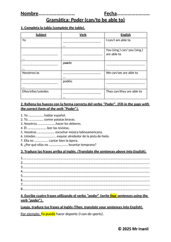 Gramática - Key Verb "Poder" worksheet | Teaching Resources