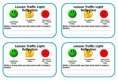 Traffic light self-reflection cards | Teaching Resources