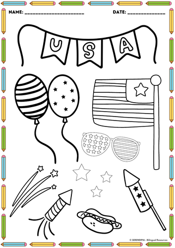 4th of July: Activities For Kinder & First Grade | COLORING, FLASHCARDS ...