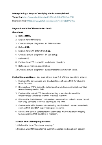 AQA A Level Psychology Biopsychology Full Unit of Work | Teaching Resources