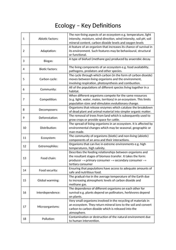 Biology Key Words with test | Teaching Resources