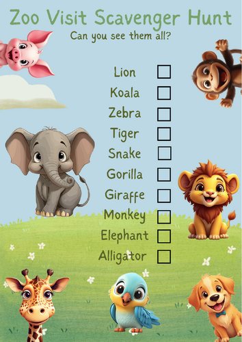 ZOO Visit Scavenger Hunt Game, Children Party Game, Outdoor Activities ...