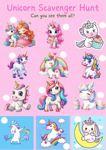 Unicorn Themed Scavenger Hunt , Child Birthday Party Games, Unicorn ...
