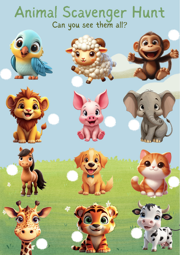 ANIMAL Scavenger Hunt Game, Children Party Game, Outdoor Activities for ...