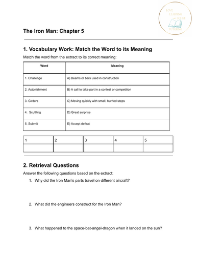 The Iron Man - Ted Hughes Chapters 1-5 Comprehension/VIPER activity ...