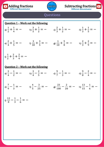 Adding and subtracting fractions with unlike denominators | Teaching ...